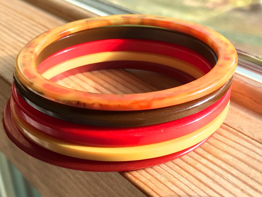 Vintage Sweet Stack of ALL Bakelite Tested Bangle Bracelet Spacers Set ...