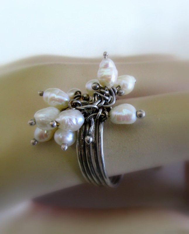 Freshwater Pearls on Sterling Silver Stacking Ring | Etsy
