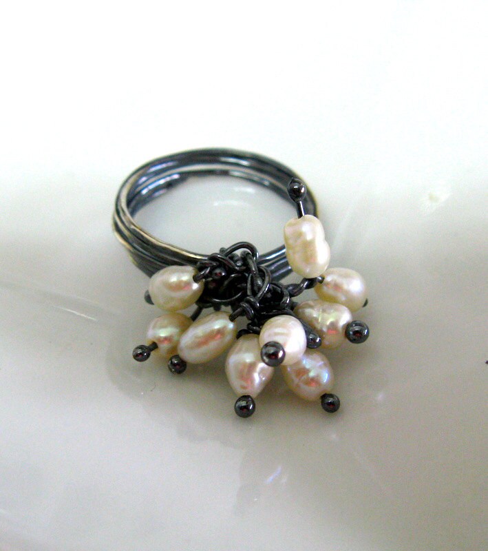 Freshwater Pearls on Sterling Silver Stacking Ring | Etsy