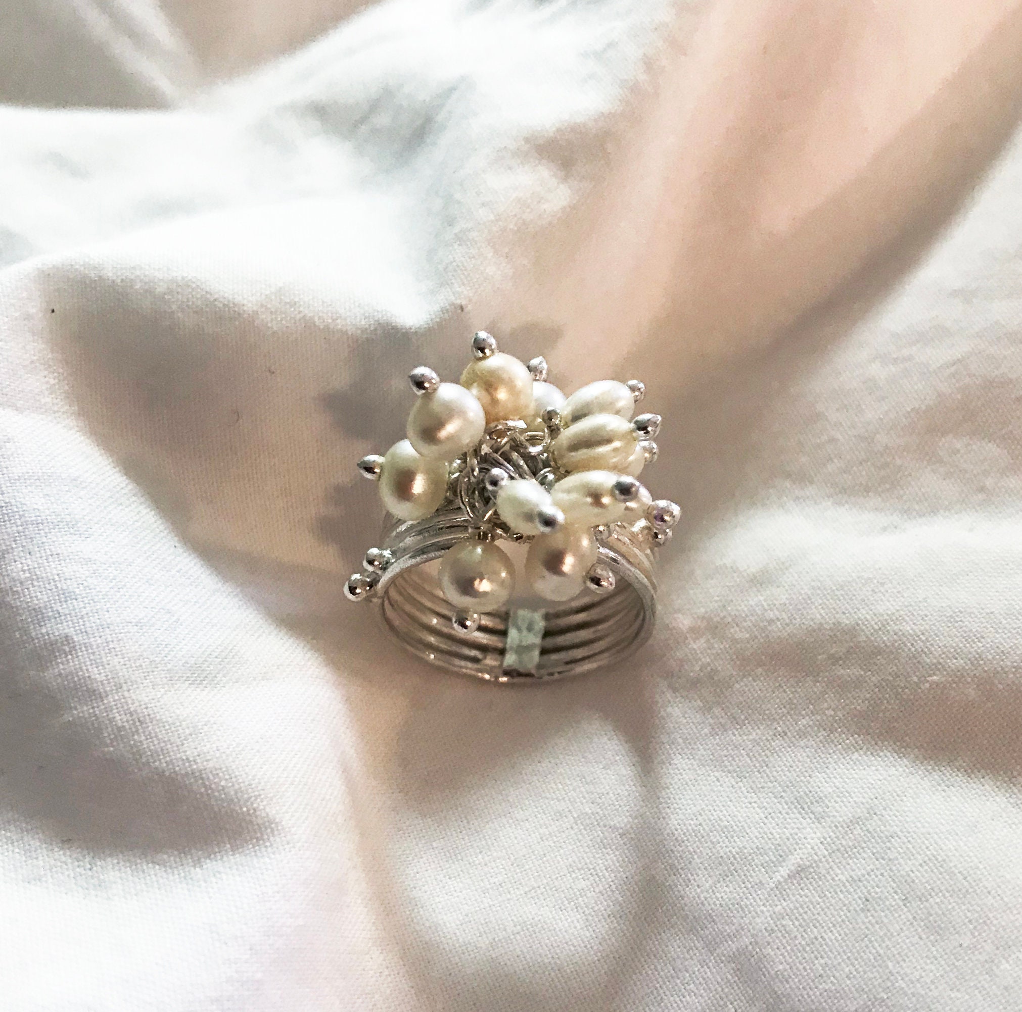 Freshwater Pearls on Sterling Silver Stacking Ring | Etsy