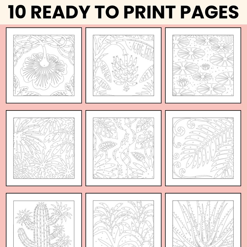 Desert and Garden Calm Coloring Pages | One Colour Calm Pack 4 | Cactus ...