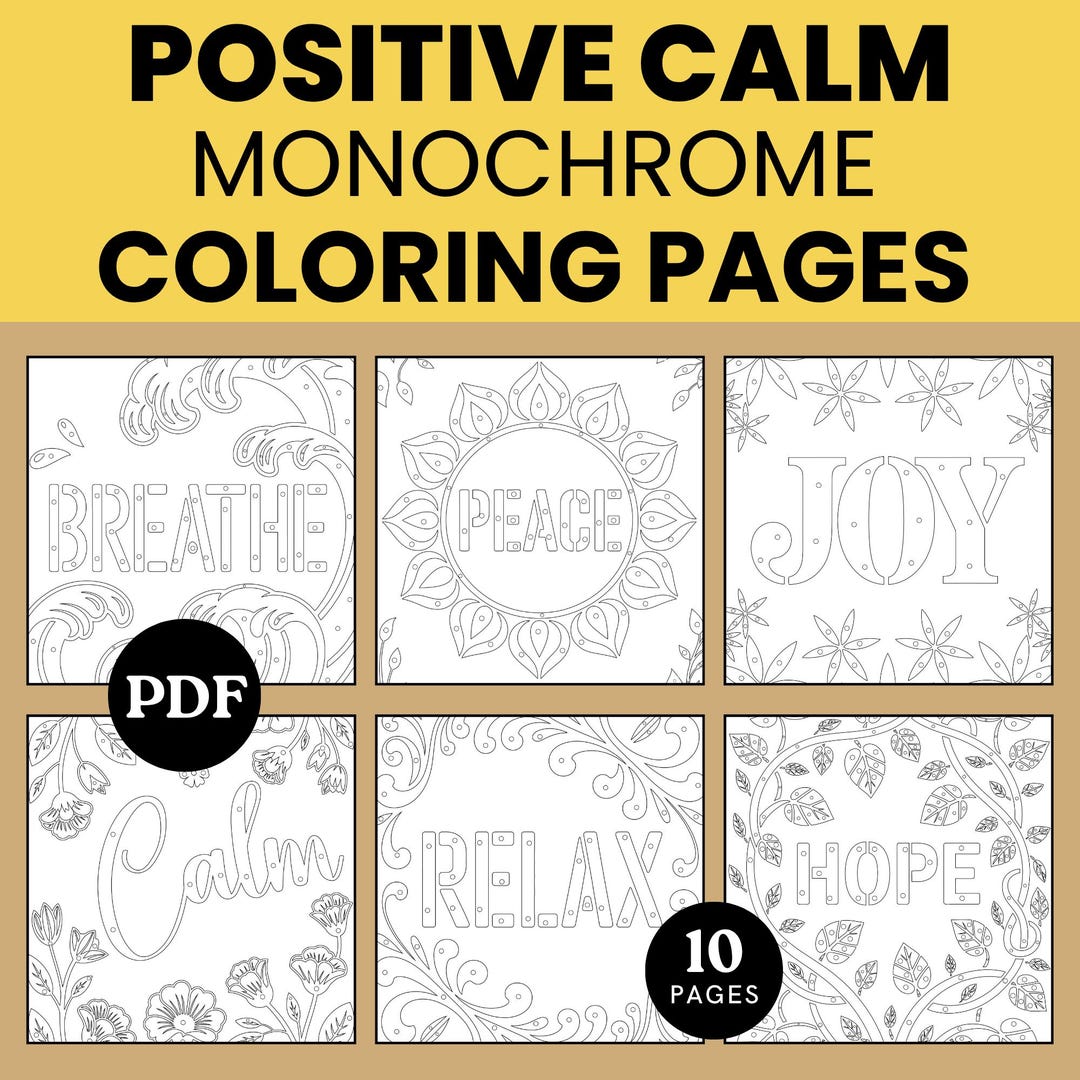 Positive Calm Coloring Pages | Monochrome Calm Printable (digital ...