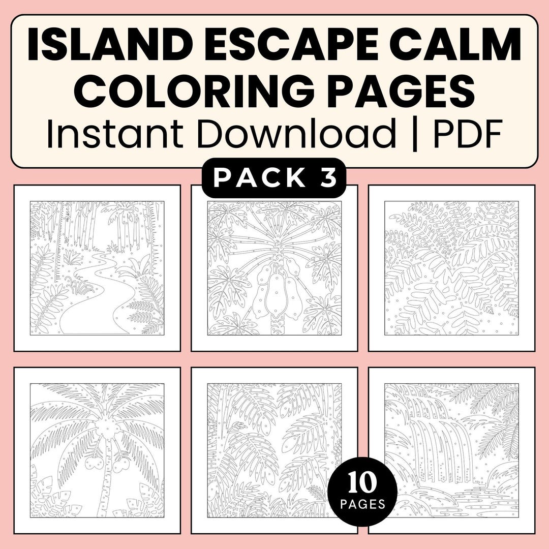 Island Escape Coloring Pages | One Colour Calm Pack 3 | Tropical ...