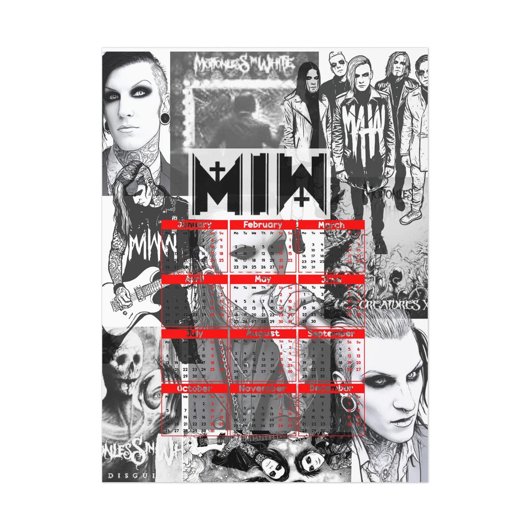 MIW Band Collage Calendar Poster | Black White Red Alternative Rock Art ...