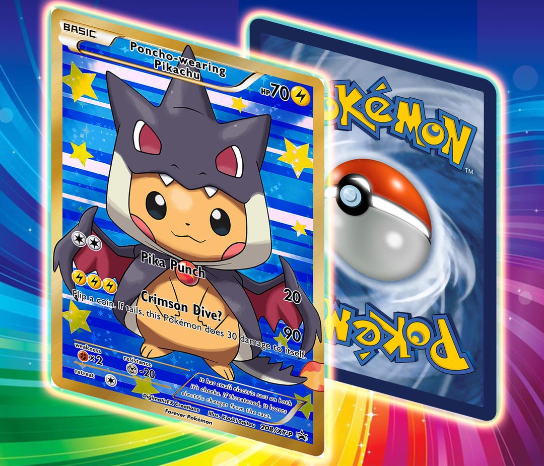 Custom Shiny Mega Charizard Y Poncho Pikachu Promo Card// Alternate ...