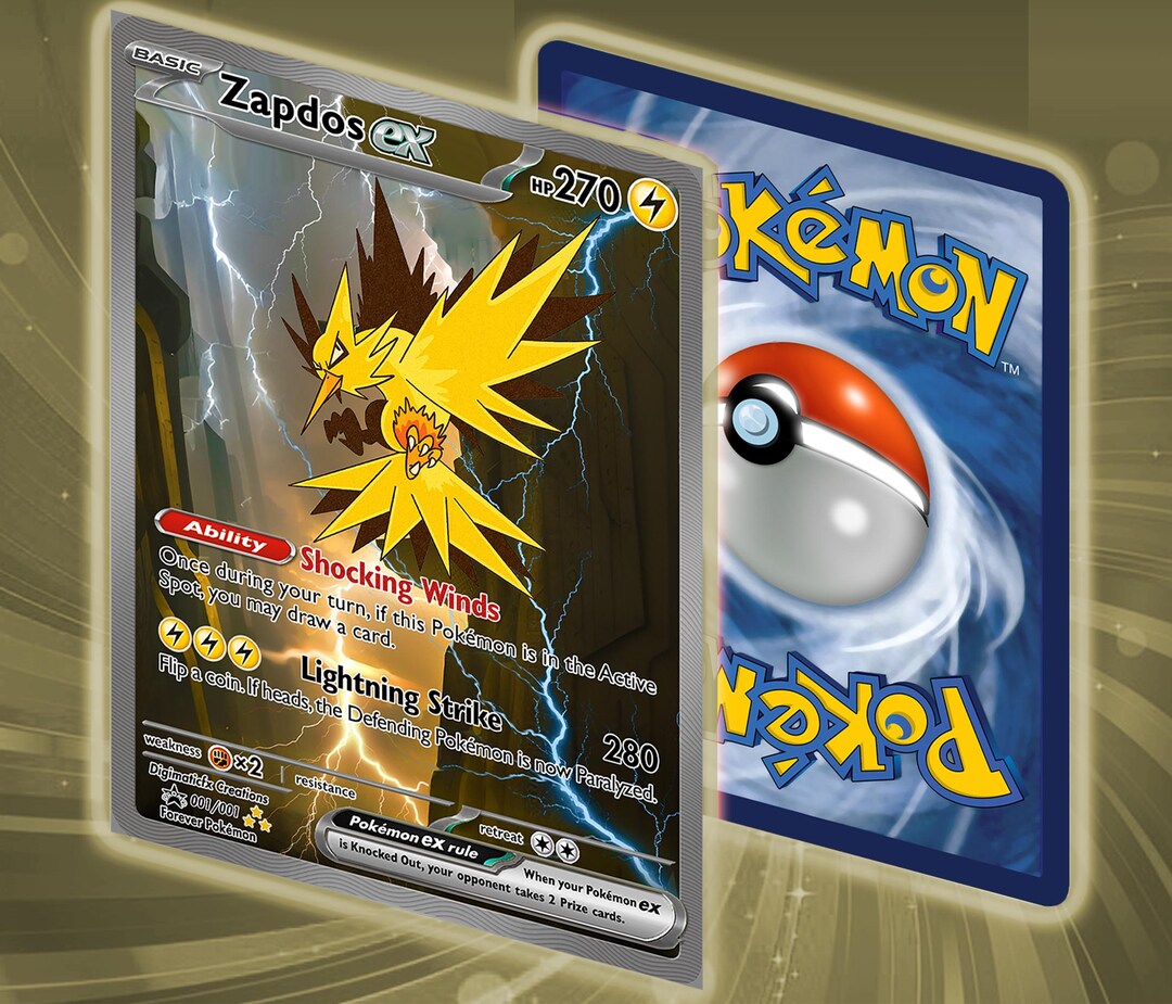 Custom Zapdos EX Promo Card// Alternate Full Art // Holographic Glitter ...