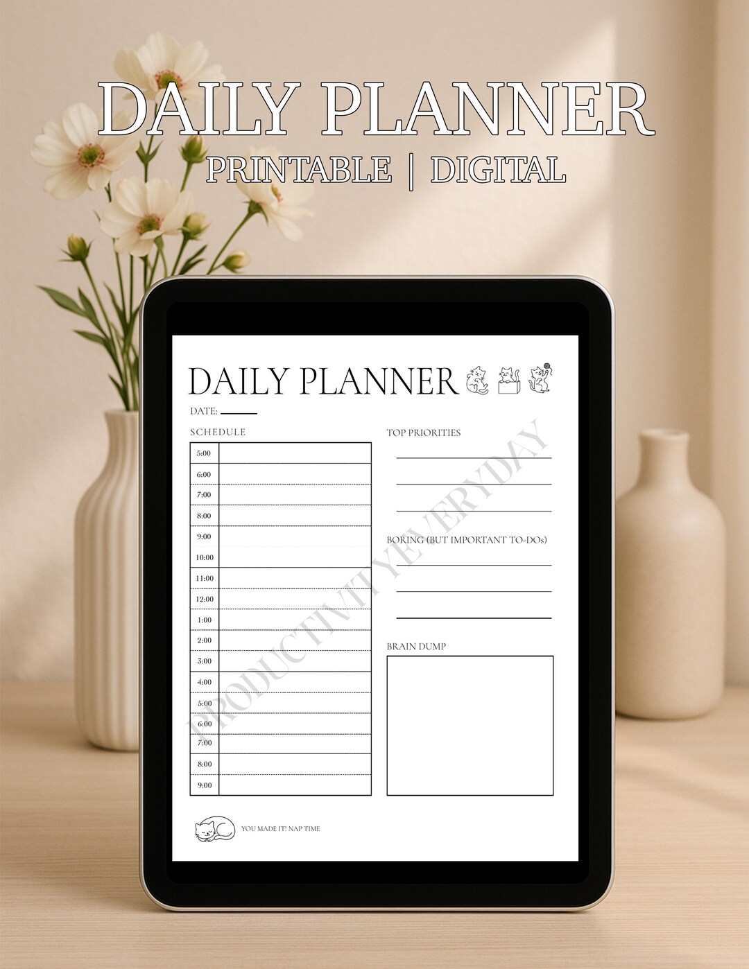 Minimalist Daily Planner: Printable Productivity Journal (digital PDF ...