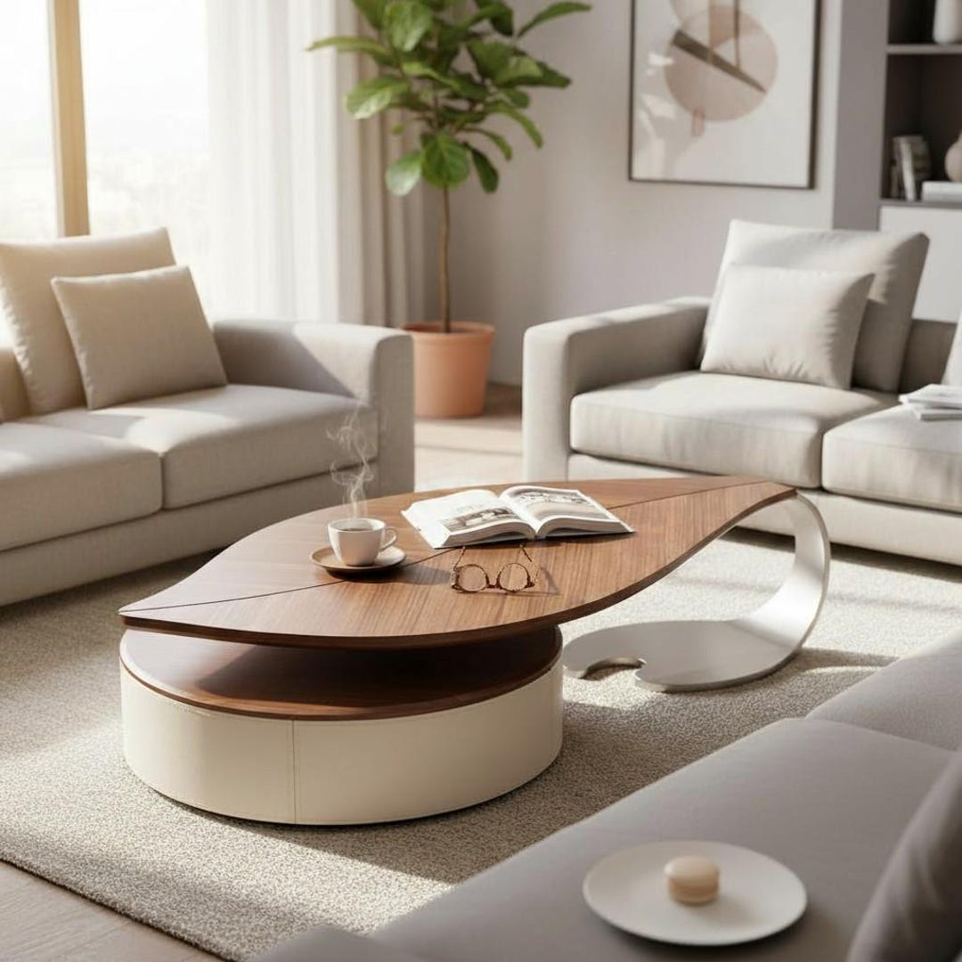 Solid Wooden Leaf Shaped Coffee Table: Modern Luxury - Etsy