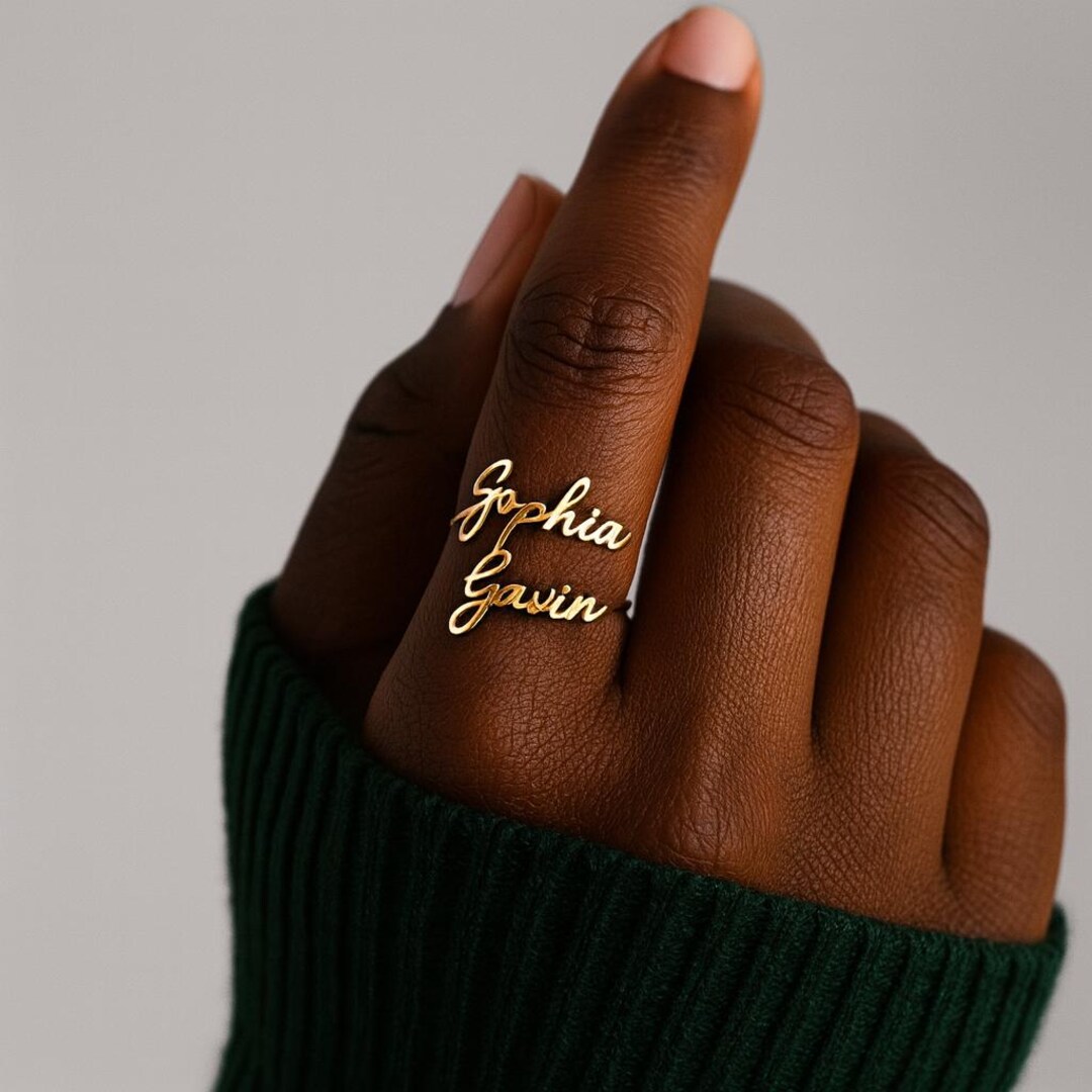 Handmade Double Name Ring , Two Kids Name Ring in Stocking Stuffer,gold ...