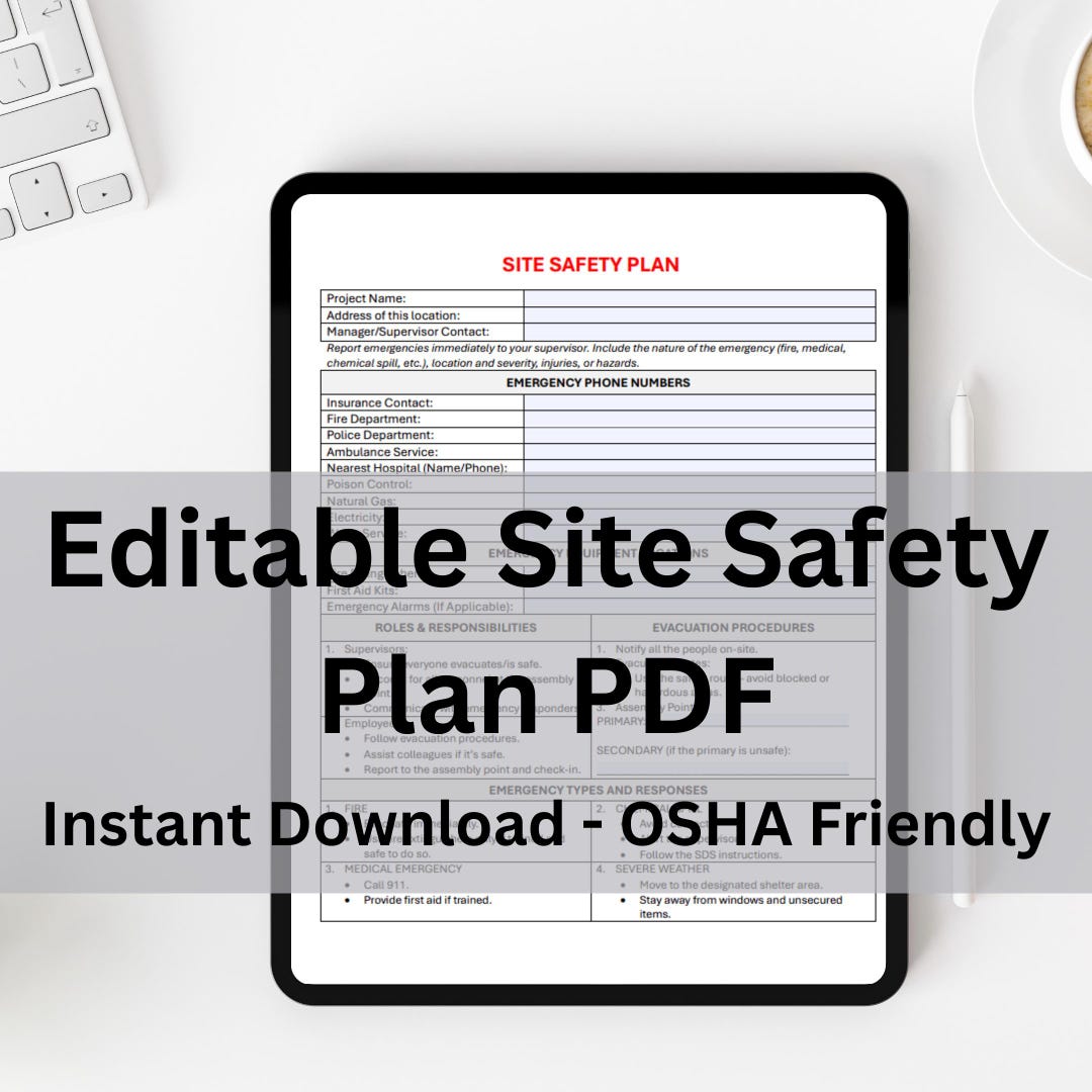 Site Specific Safety Plan | Editable OSHA Safety Template | Fillable ...