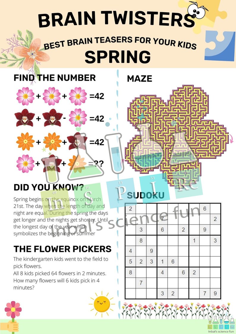 The Best Brain Teasers and Logic Puzzles Spring Printable - Etsy