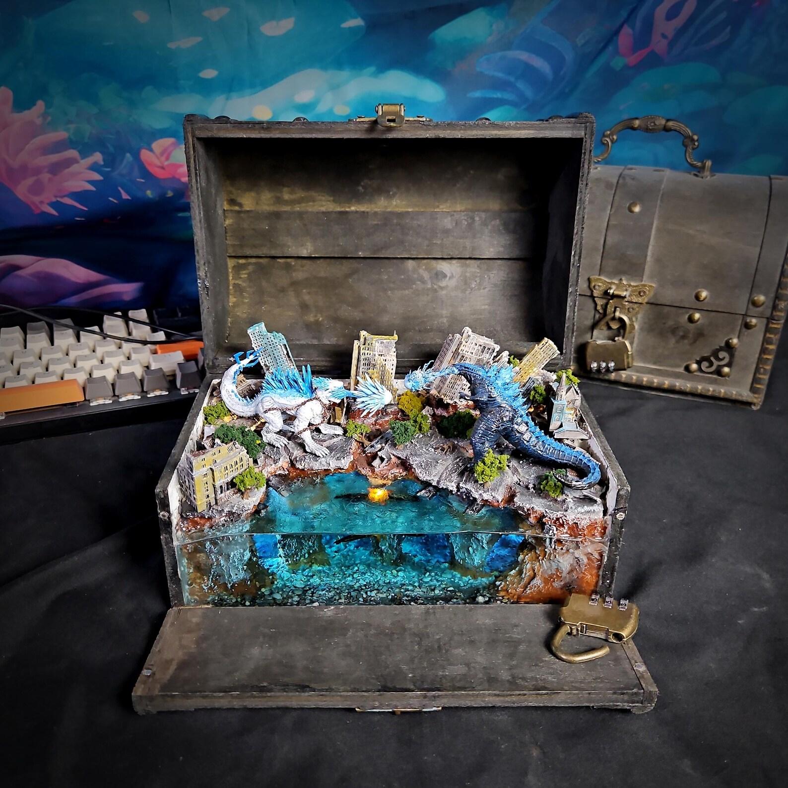 G/OD/ZI.LL.A Vs Shimo Monsters Battle Light Box, Epoxy Resin Art Lamp ...