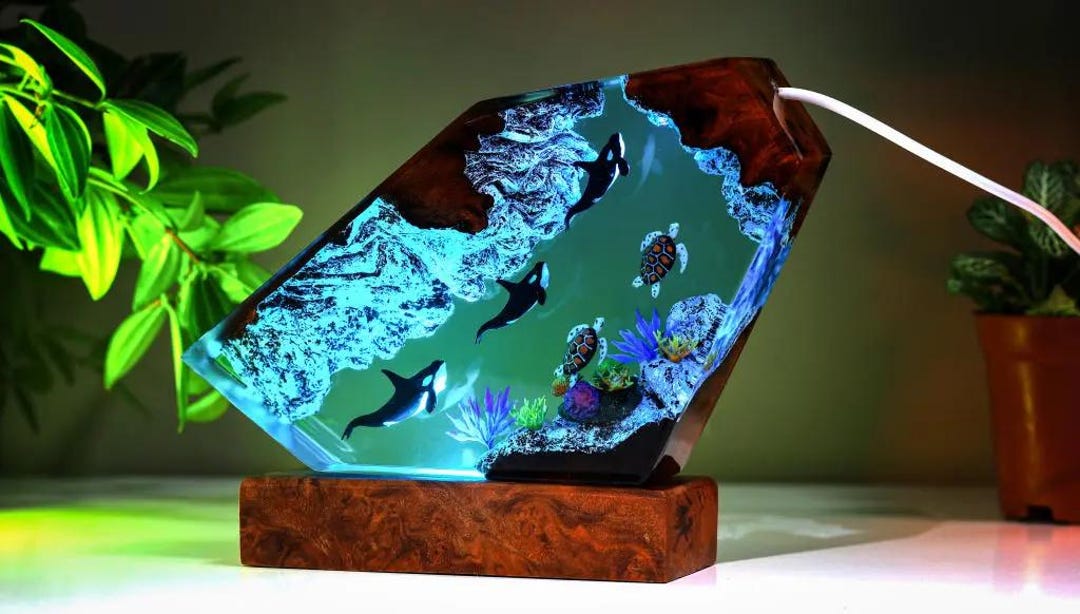 Orca Killer Whales and Turtle Resin Night Lights Resin Ocean Lamp ...