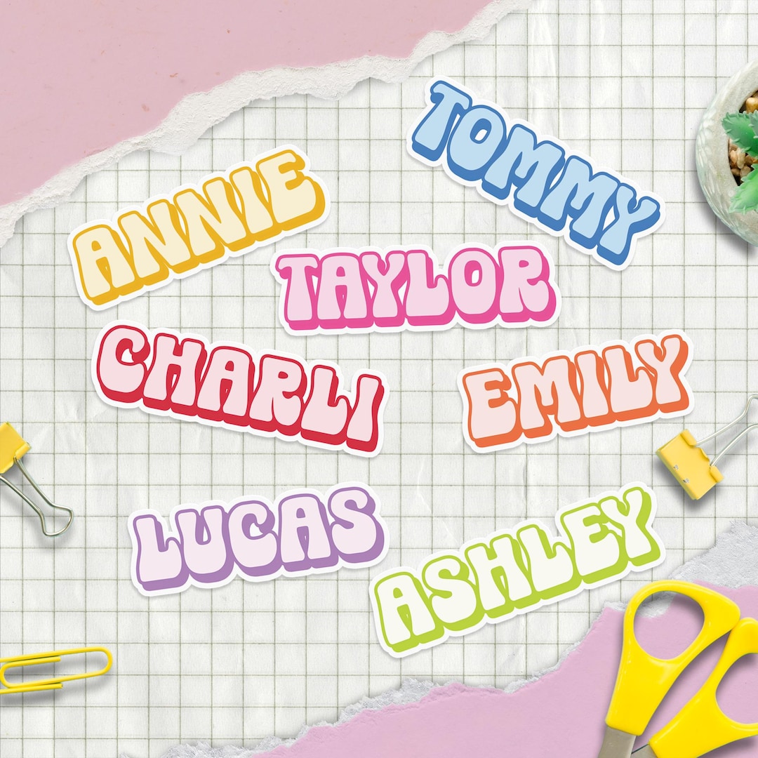 Custom Name Vinyl Stickers | Retro Name Label | Personalized Waterproof ...