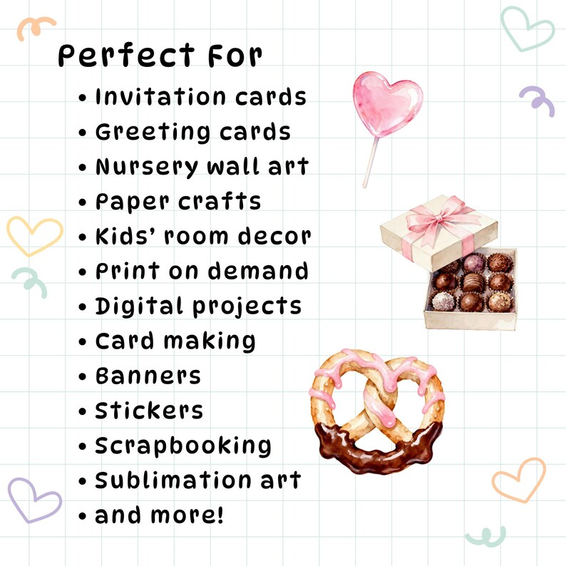 Valentine Sweets Clipart Bundle – Kawaii Pink Dessert PNG Set for Cards ...