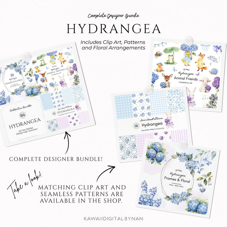 Hydrangea Floral Frame Clipart - Watercolor Flower Frames PNG, Blue ...