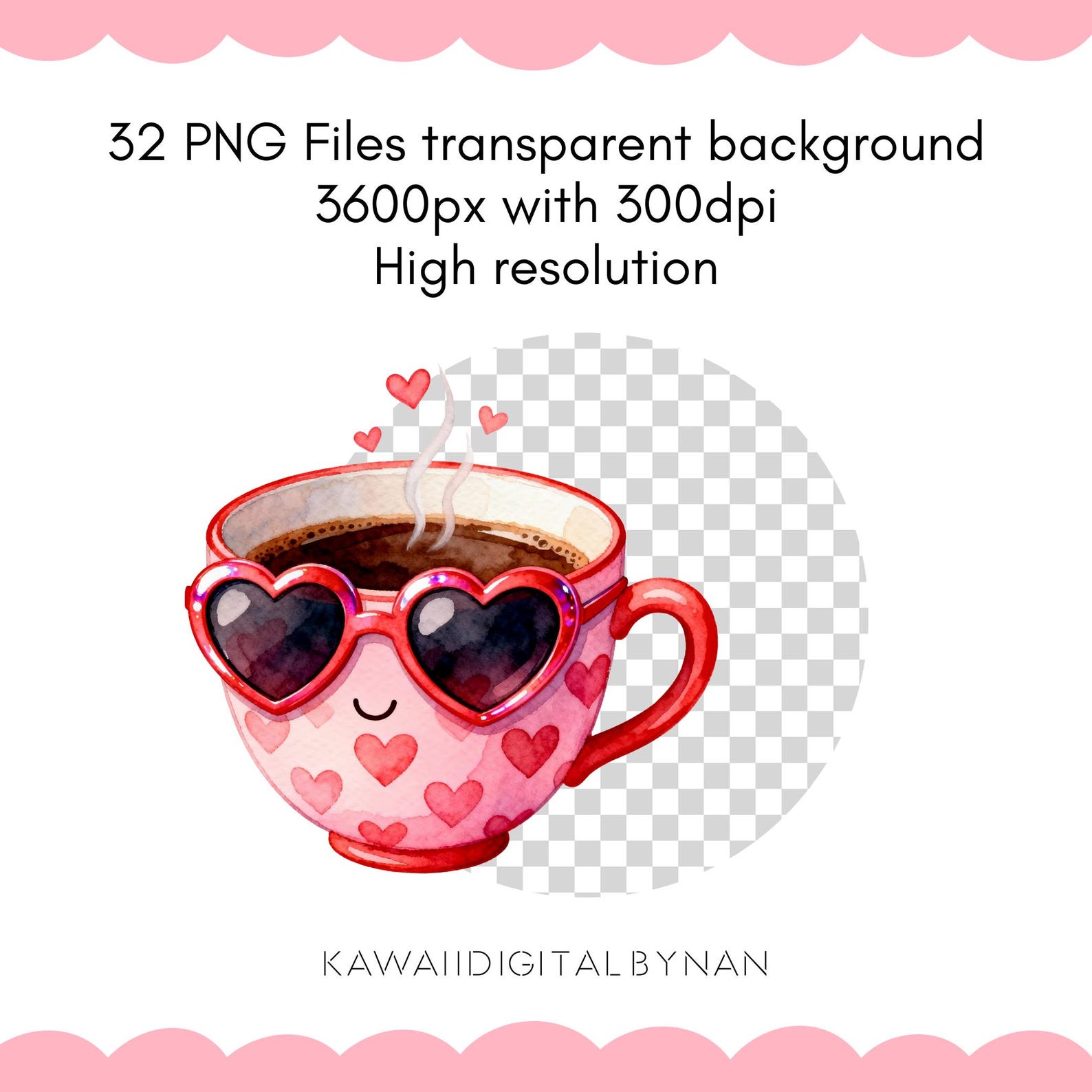 Valentine Coffee Clipart Bundle – Kawaii Watercolor Coffee Cups PNG ...