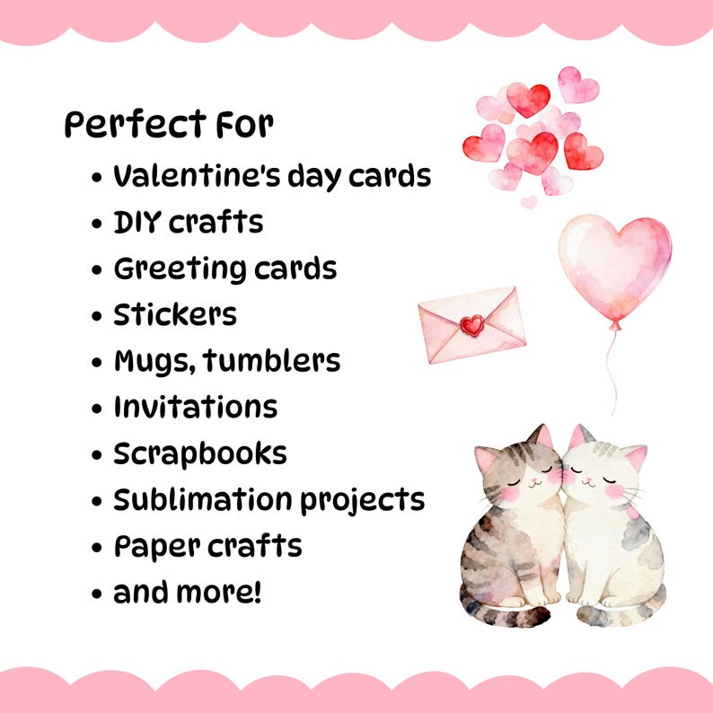 Valentine Cat Watercolor Clipart Bundle - Kawaii Love Cats PNG Set for ...