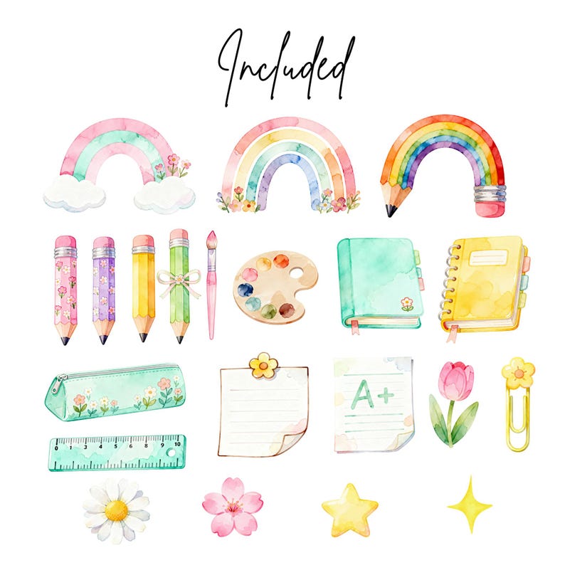 Spring School Clipart Bundle PNG – Kawaii Watercolor Classroom Elements ...