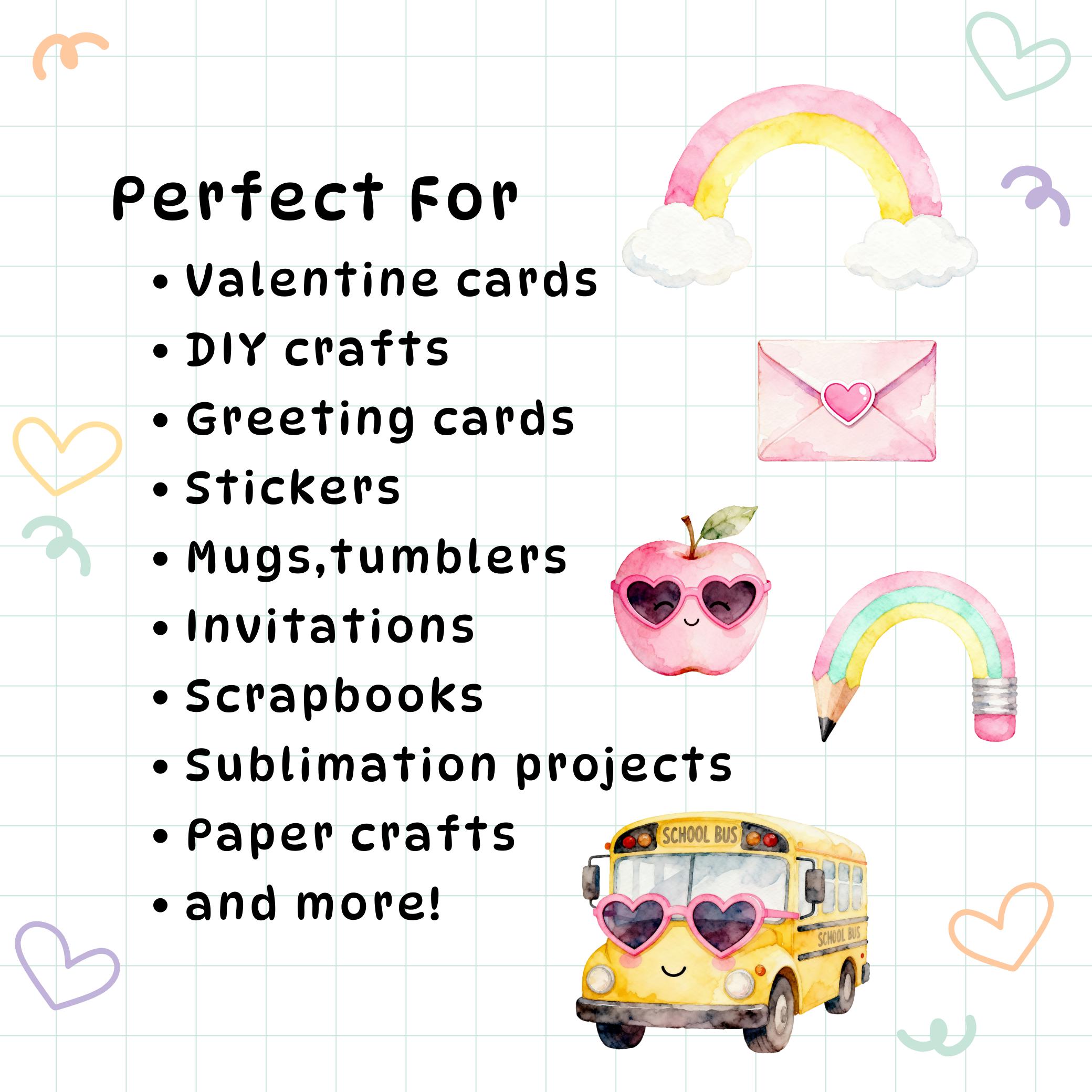 Cute School Valentine Clipart Bundle - Kawaii Pink Classroom PNG Set ...