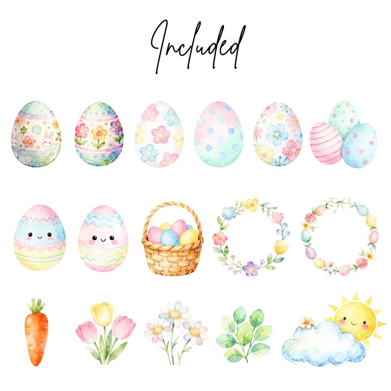 Happy Easter Bunny Clipart Bundle – Kawaii Pastel Watercolor Rabbits ...