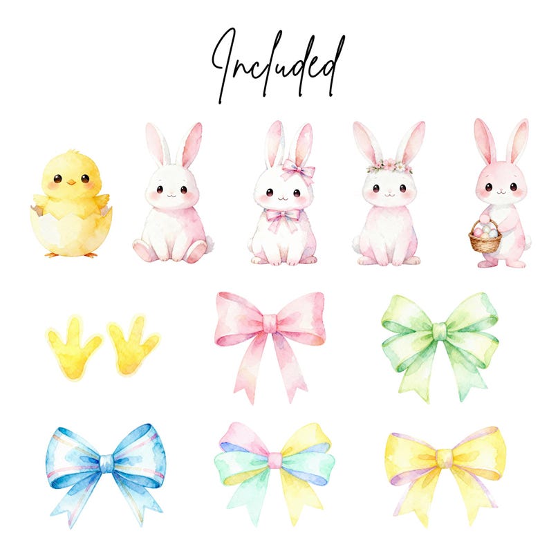 Happy Easter Bunny Clipart Bundle – Kawaii Pastel Watercolor Rabbits ...