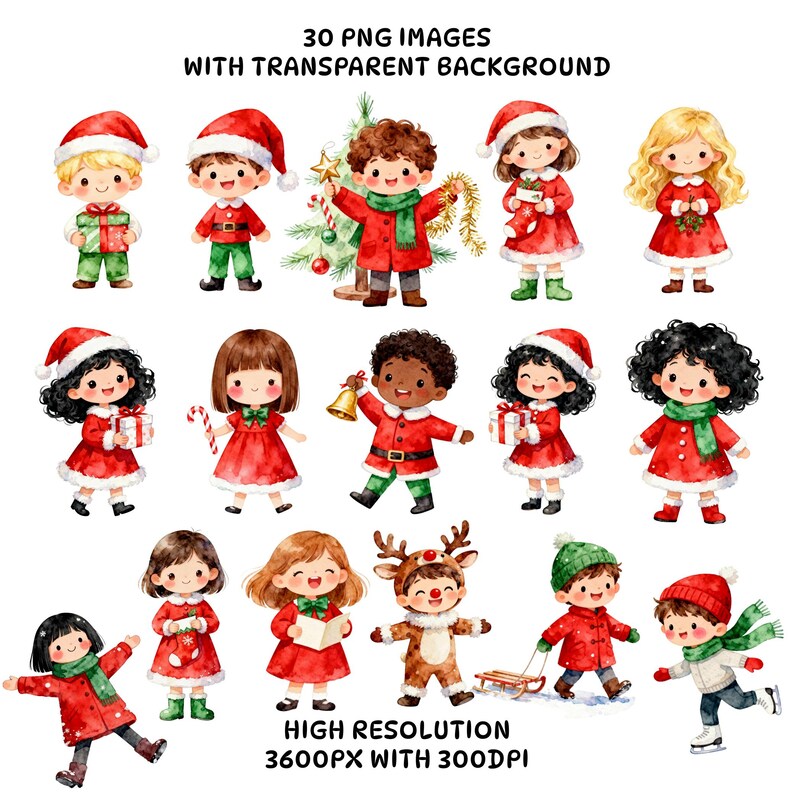 Christmas Kids Clipart, Cute Watercolor Holiday PNG, Snowman and Gift ...