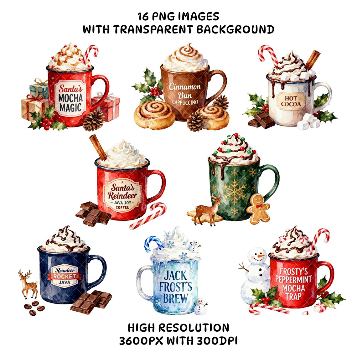 Christmas Drinks Clipart, Kawaii Cute Holiday Hot Coffee & Hot Cocoa ...