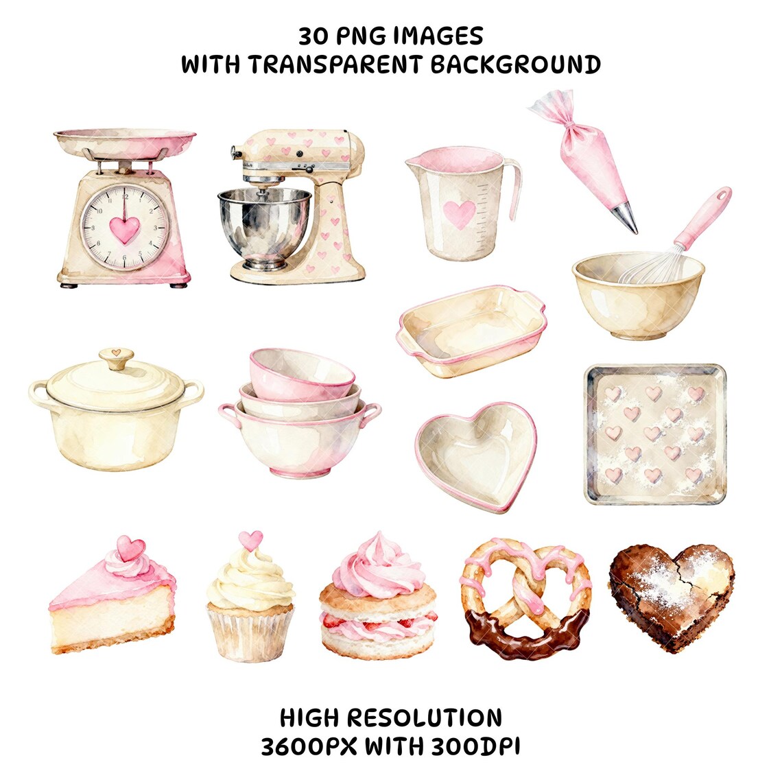 Valentine Baking Clipart Bundle – Cute Pink Kitchen Tools PNG – Kawaii ...