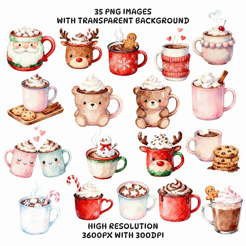 Cozy Hot Cocoa and Cookies Clipart, Hot Chocolate PNG, Winter Mug Art ...