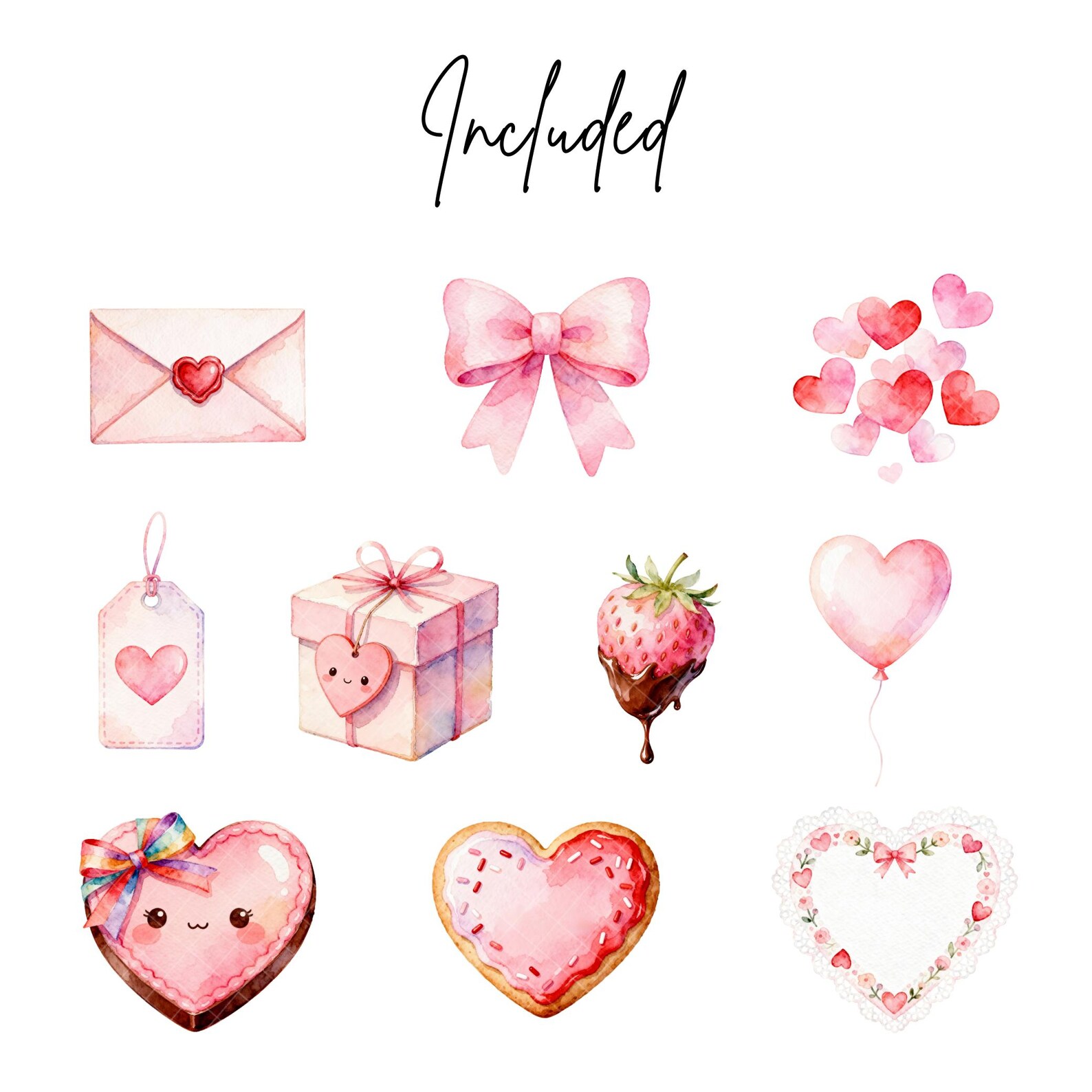 Valentine Cat Watercolor Clipart Bundle - Kawaii Love Cats PNG Set for ...