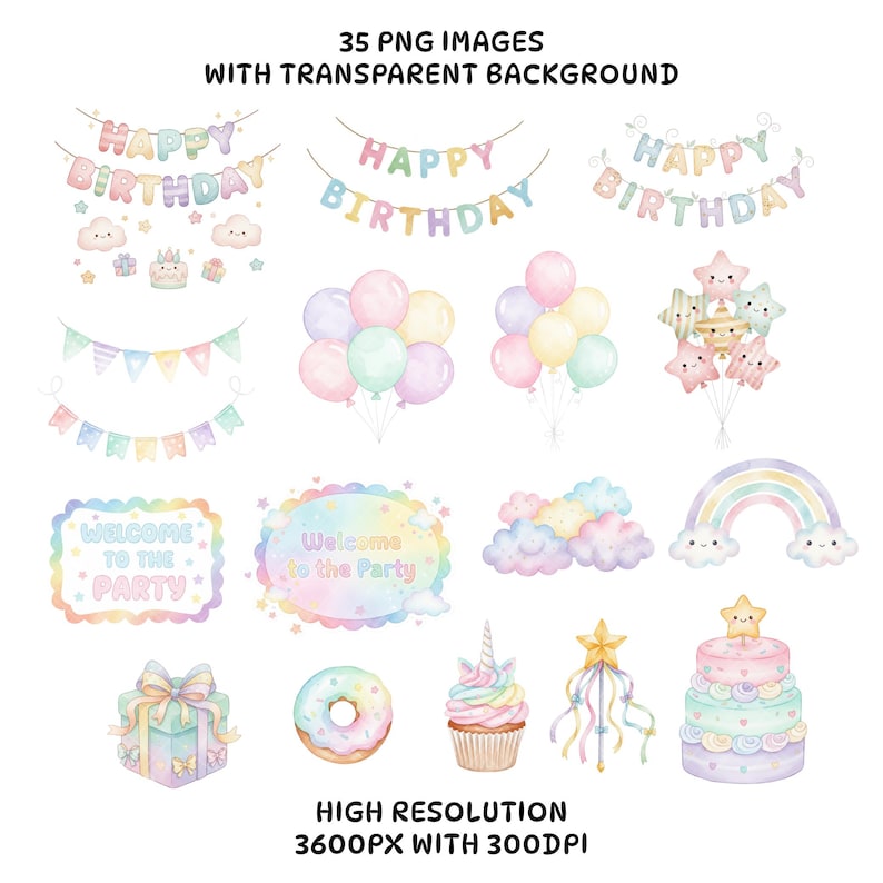 Pastel Unicorn Clipart Bundle – Kawaii Cute Rainbow Baby Unicorns for ...