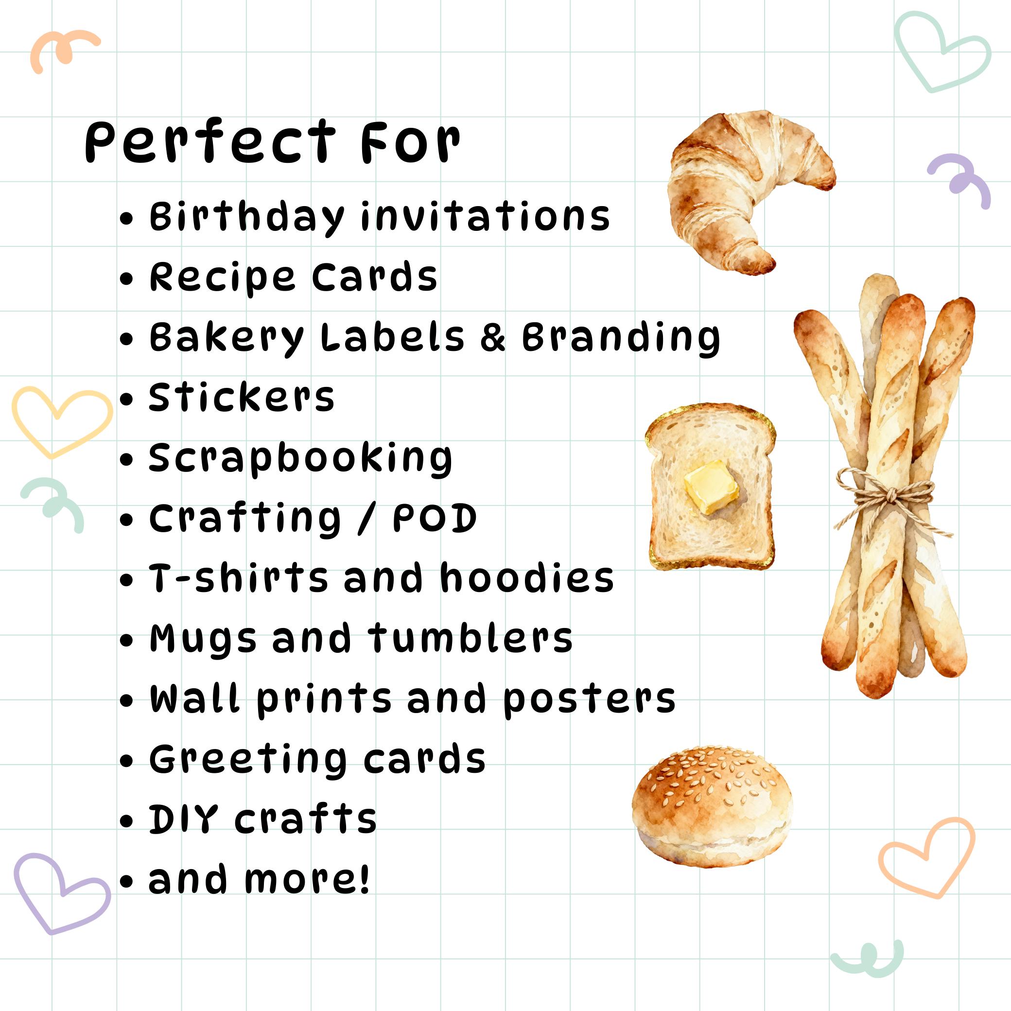 Watercolor Bread Clipart Bundle 30 PNG - Kawaii Bakery Food ...