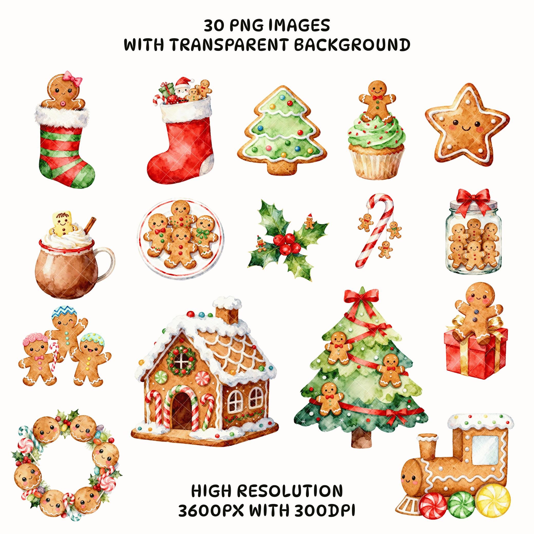 Cute Gingerbread Clipart, Watercolor Christmas Cookies PNG, Holiday ...