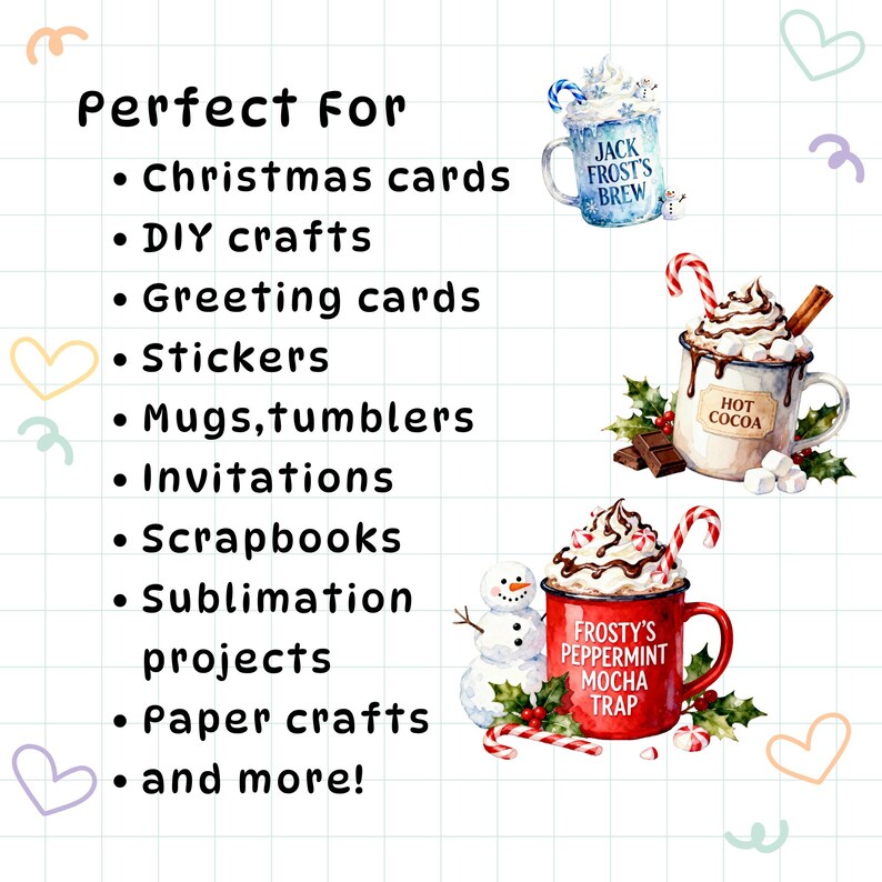 Christmas Drinks Clipart, Kawaii Cute Holiday Hot Coffee & Hot Cocoa ...
