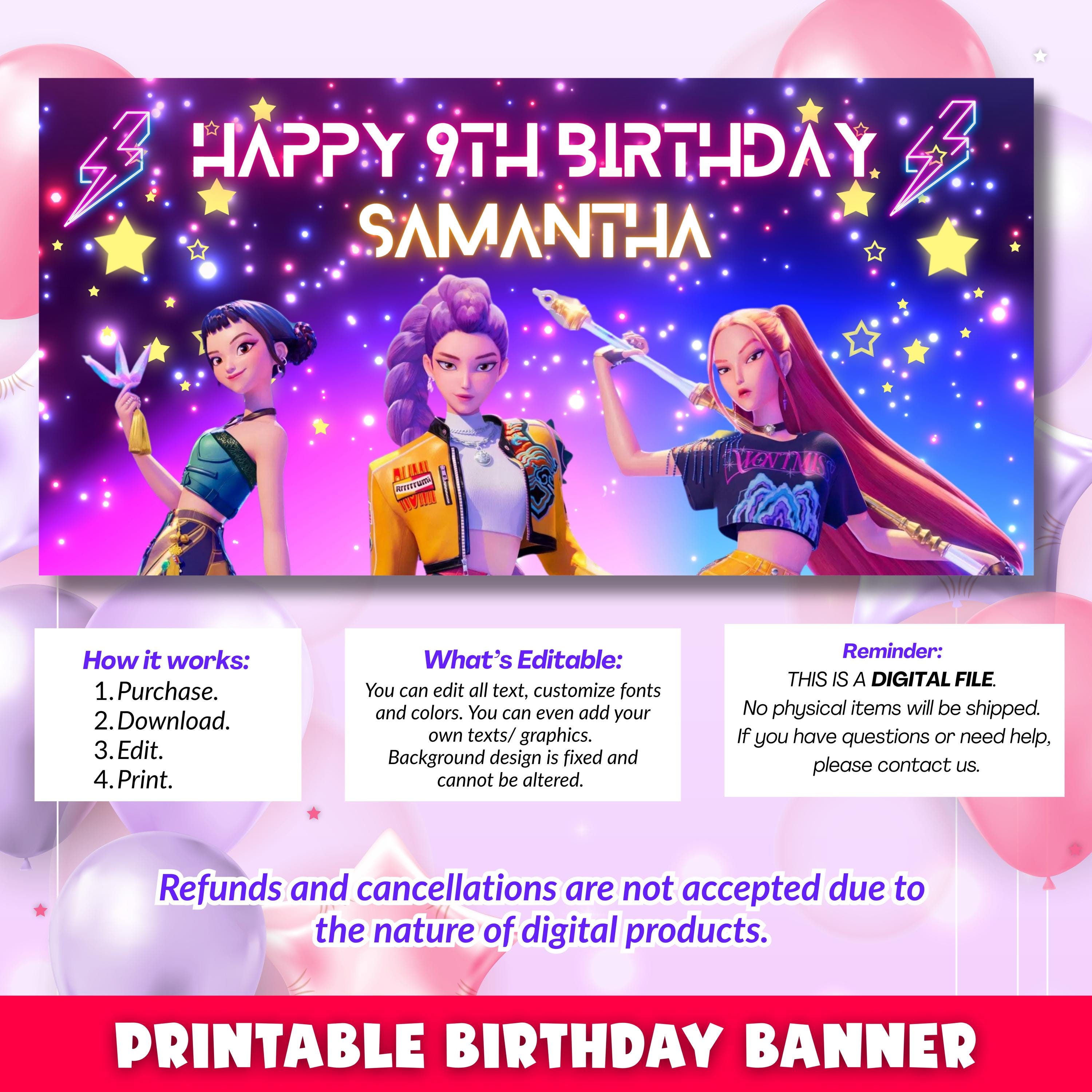 Editable K-pop Demon Hunters Birthday Party Banner | Printable Party ...