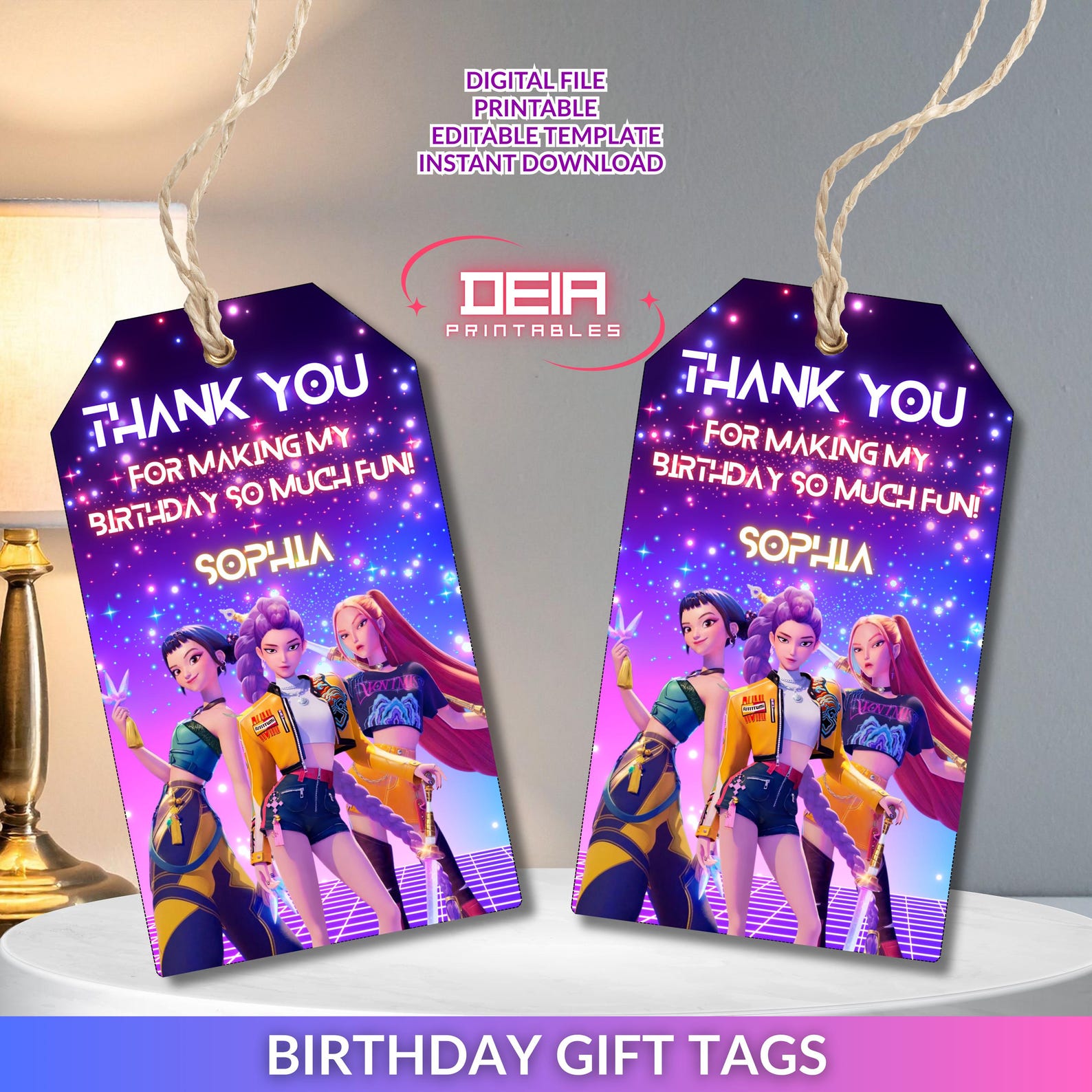 Editable K-pop Demon Hunters Birthday Gift Tag Template, Printable ...
