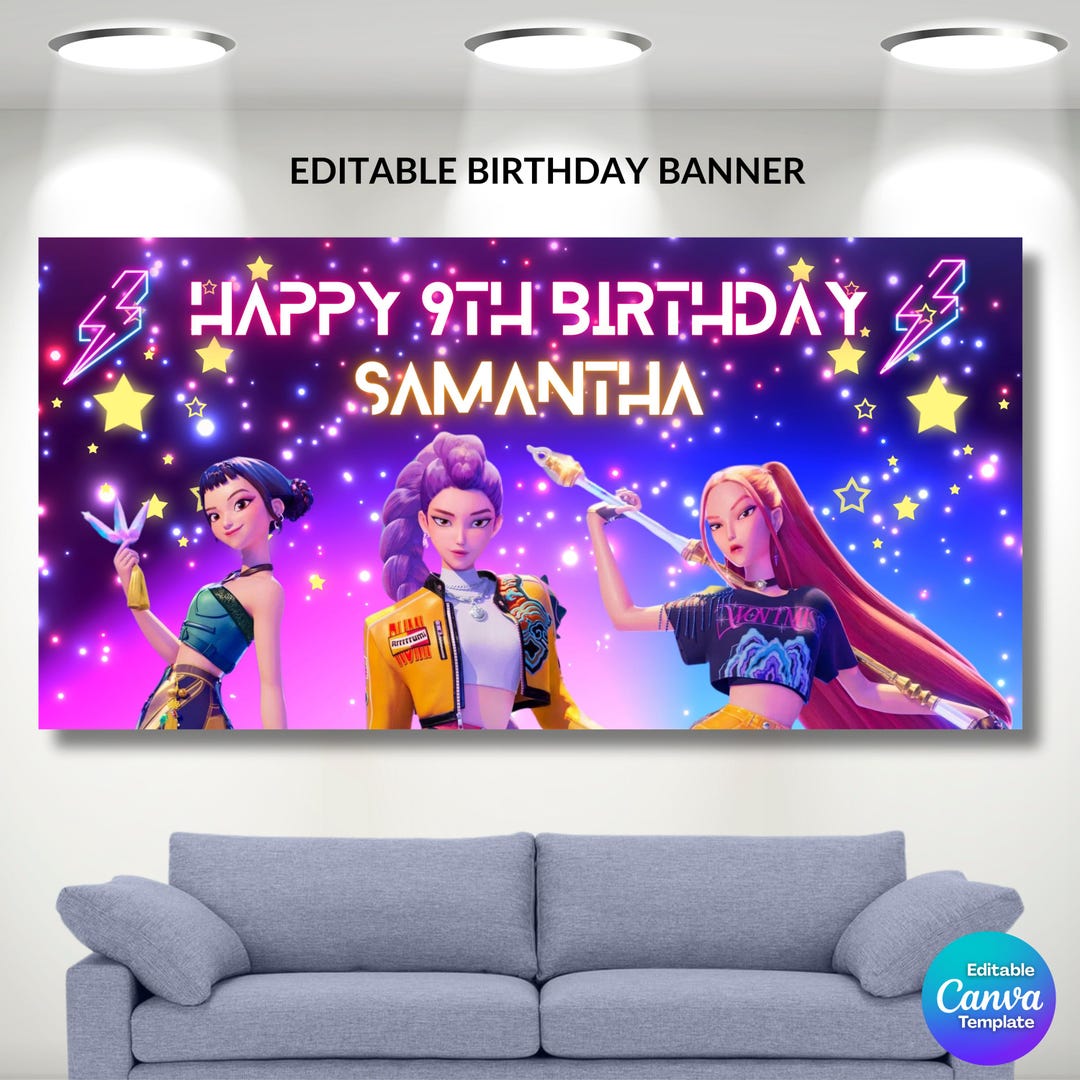 Editable K-pop Demon Hunters Birthday Party Banner | Printable Party ...