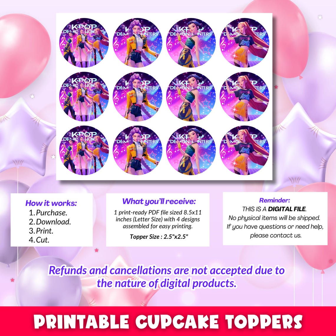 Kpop Demon Hunters Cupcake Toppers, Printable Demon Hunters Birthday ...