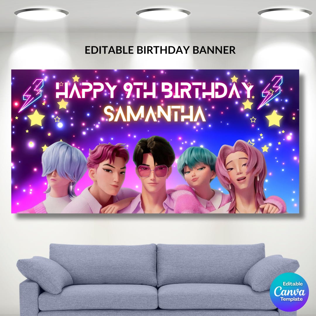 Editable Kpop Demon Hunter Birthday Banner, Saja Boys Birthday Banner ...