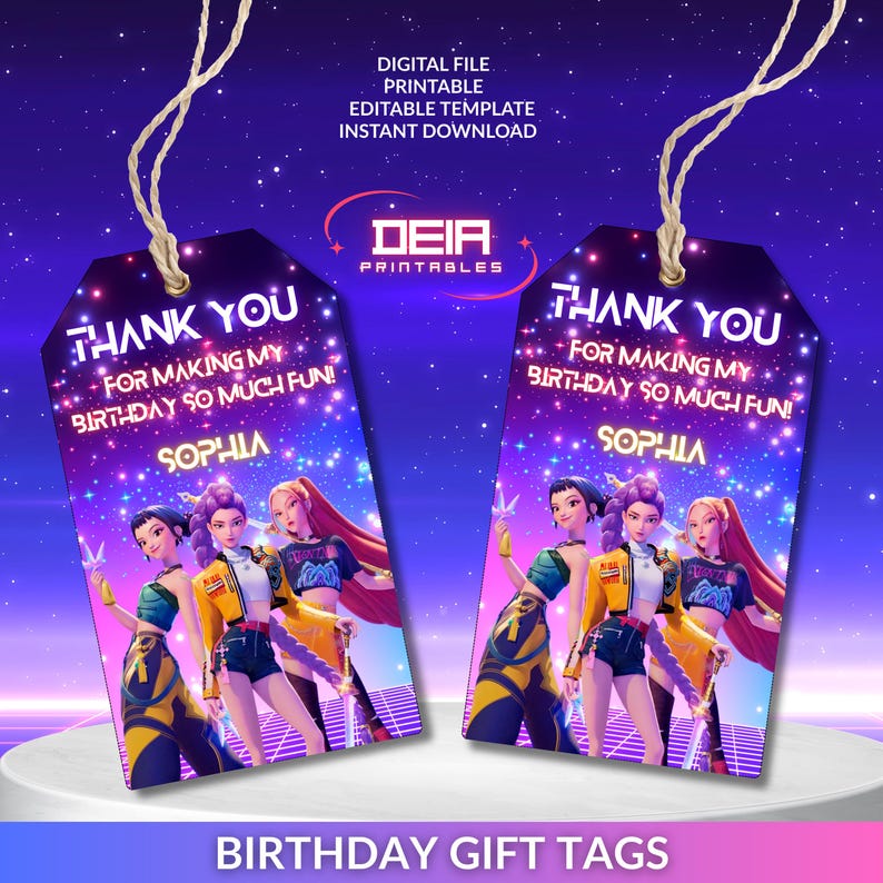 Editable K-pop Demon Hunters Birthday Gift Tag Template, Printable ...