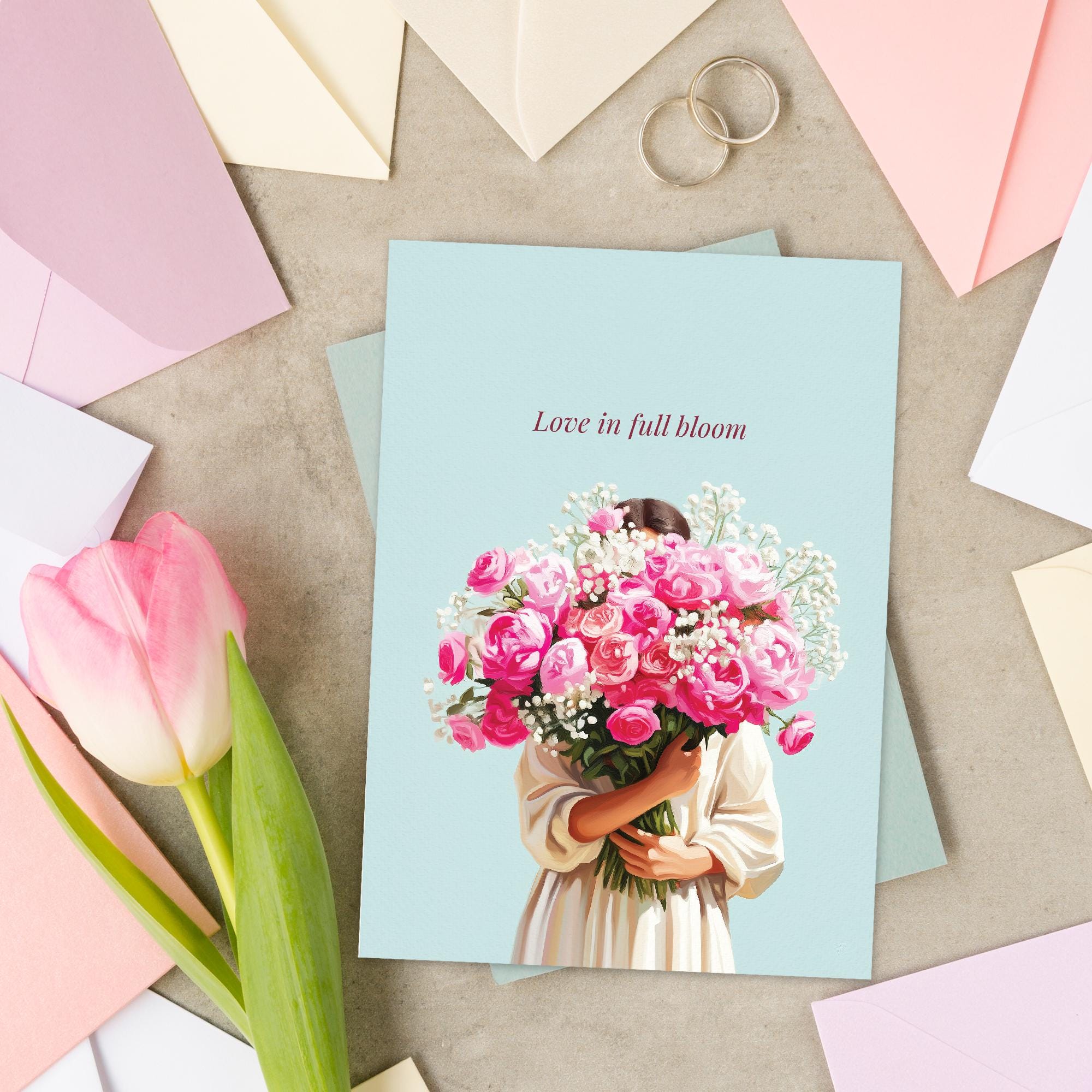 Romantic Floral Love Card Printable, Pink Flower Heart Card ...