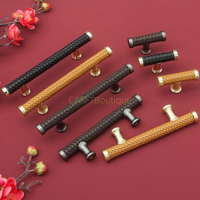 Braided Leather Drawer Pulls Knobs: Dark Brown Cabinet Handles , Unique ...