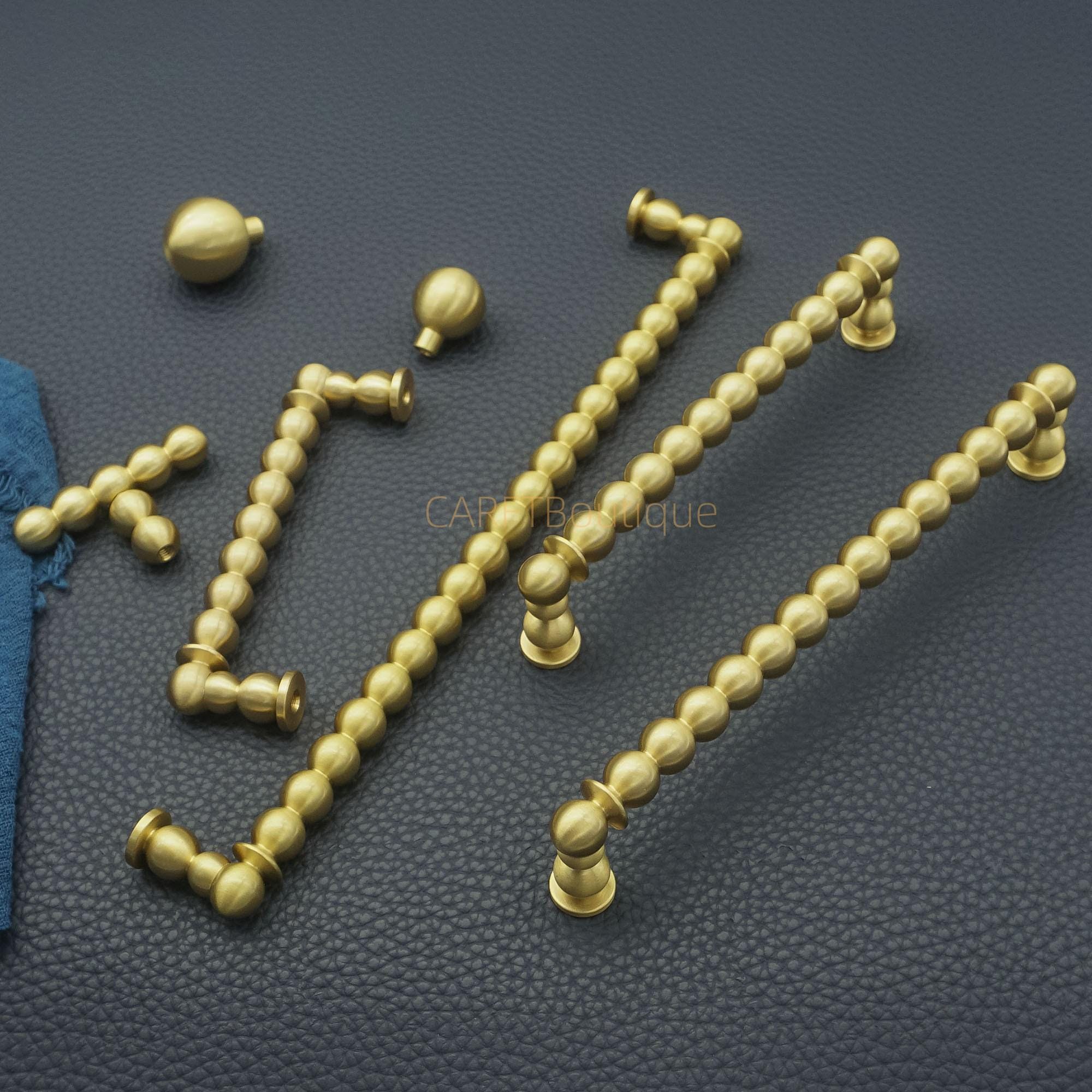 Aged Brass Beaded Drawer Pulls: Gold Cabinet Handles, Unique Dresser ...