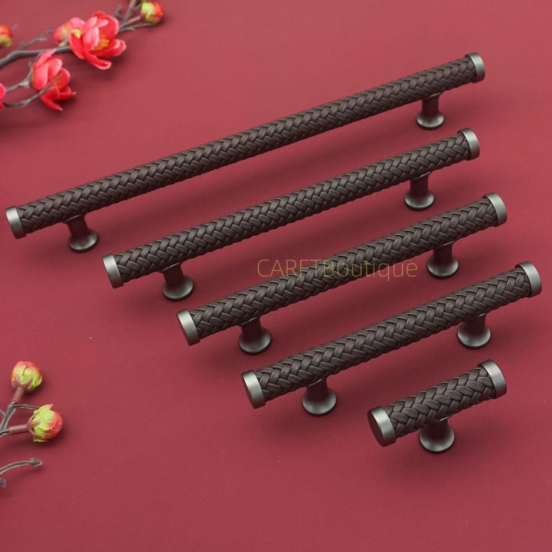 Braided Leather Drawer Pulls Knobs: Dark Brown Cabinet Handles , Unique ...