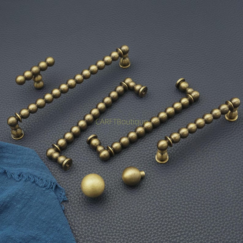 Aged Brass Beaded Drawer Pulls: Gold Cabinet Handles, Unique Dresser ...