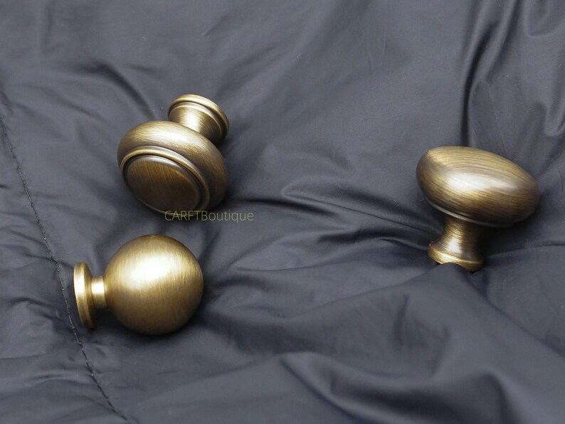 Drawer Knobs With Back Plate , Aged Brass Cabinet Pulls, Kitchen Knobs ...