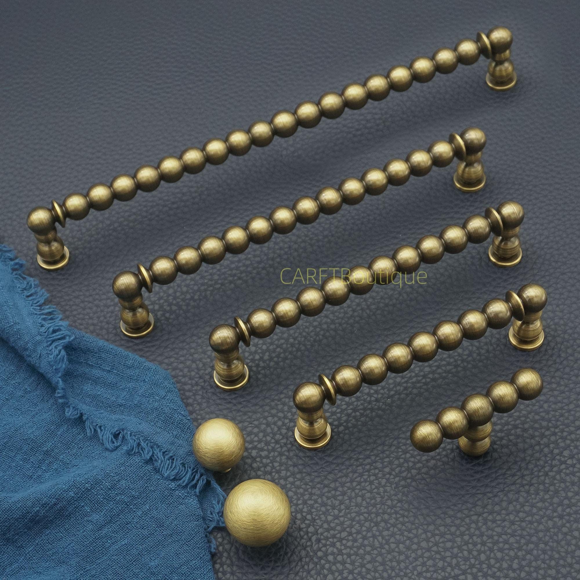 Aged Brass Beaded Drawer Pulls: Gold Cabinet Handles, Unique Dresser ...