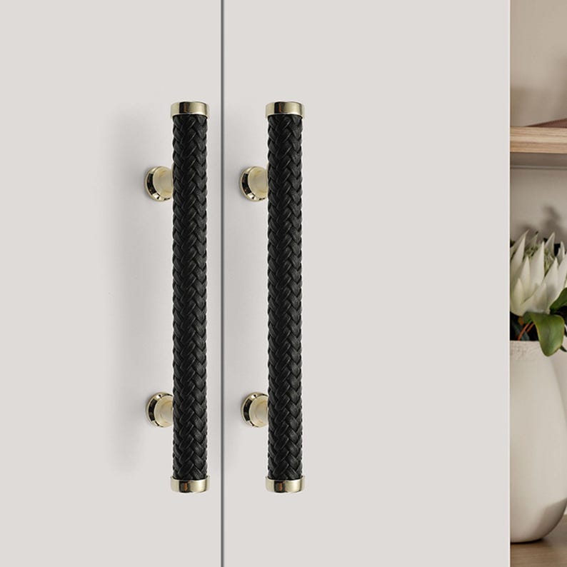 Braided Leather Drawer Pulls Knobs: Dark Brown Cabinet Handles , Unique ...