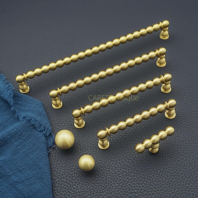 Aged Brass Beaded Drawer Pulls: Gold Cabinet Handles, Unique Dresser ...